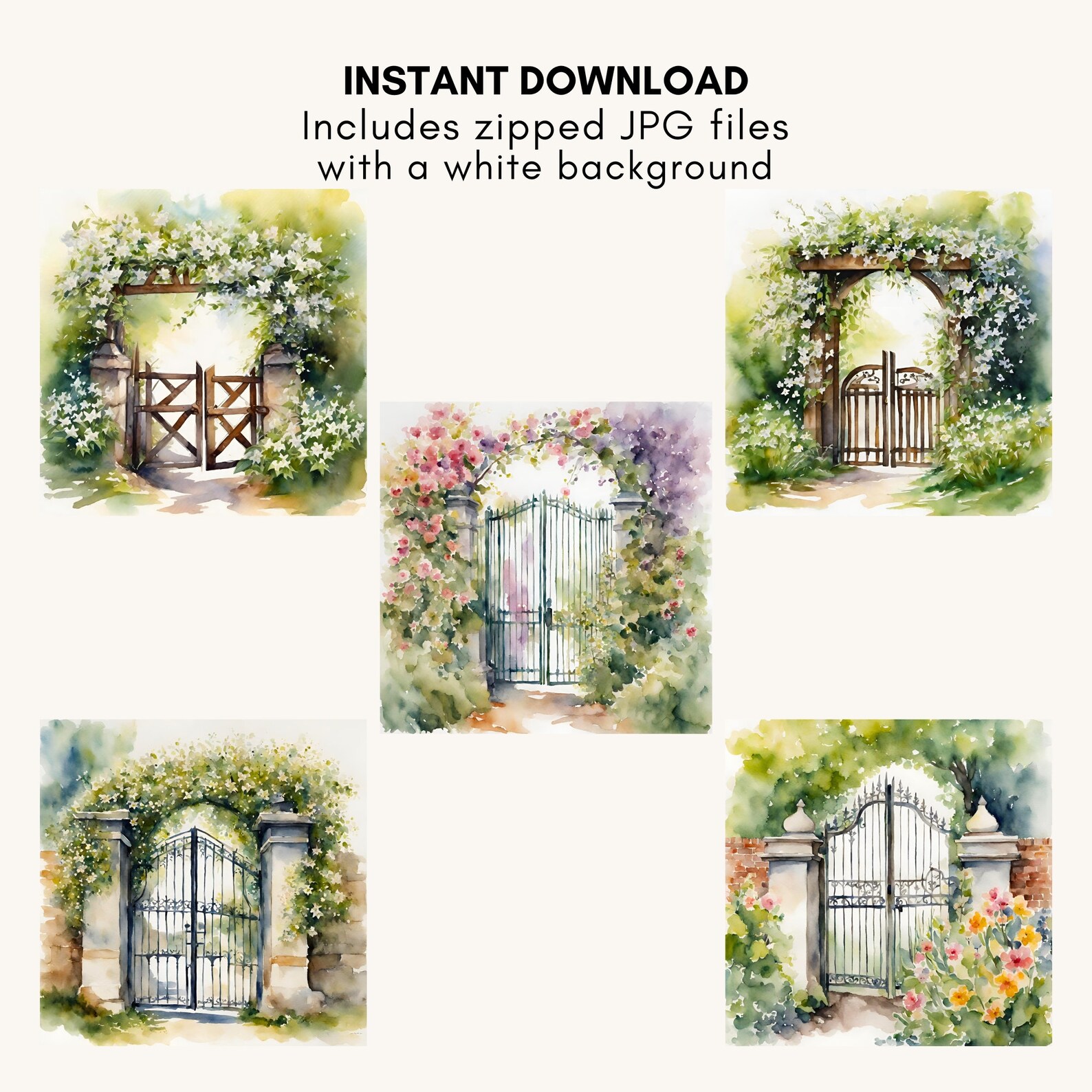 Flower Gate Clipart Bundle, Floral Gate Clipart Digital Download, Bloom ...