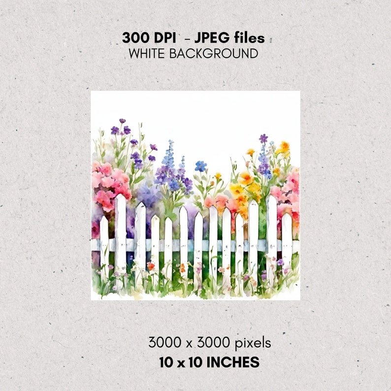 Floral Fence Clipart Bundle: Watercolor Flower Graphics (digital ...