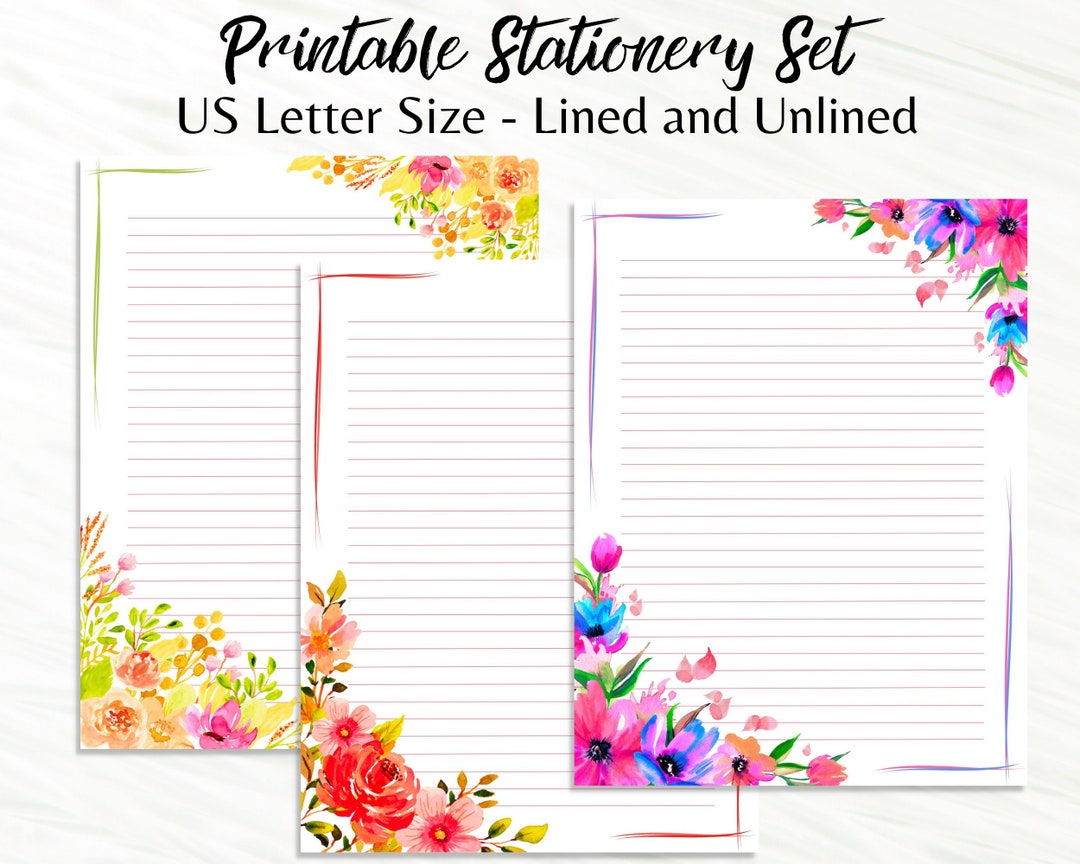 Printable Stationery Paper Set, Lined Printable Paper, Blank Paper ...