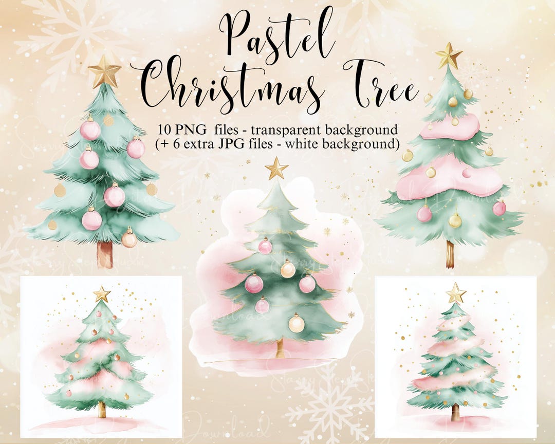 Pastel Christmas Tree Clipart Digital Download, High Quality PNG & JPG ...