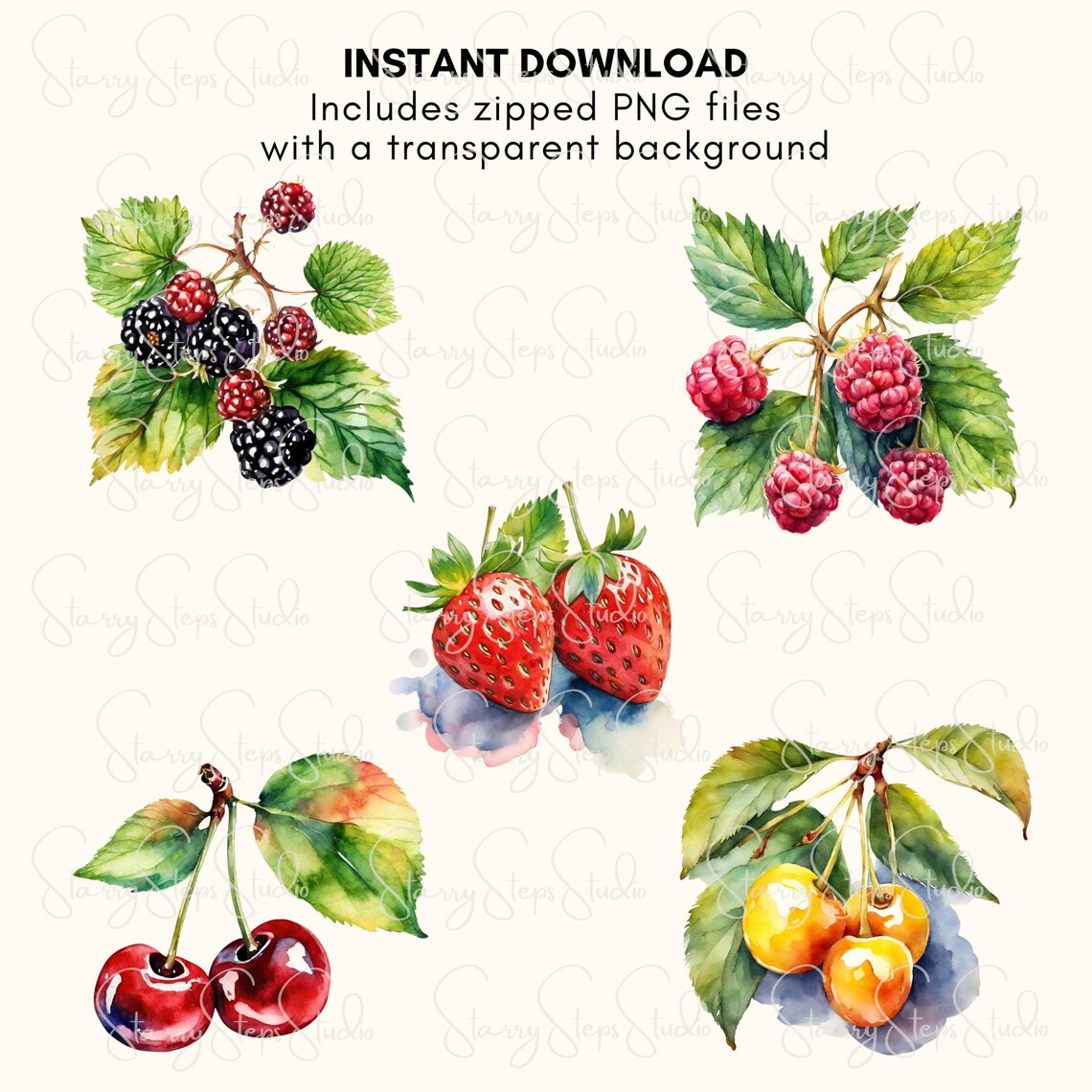 Watercolor Fruits Clipart Bundle: Transparent PNG Images (digital ...