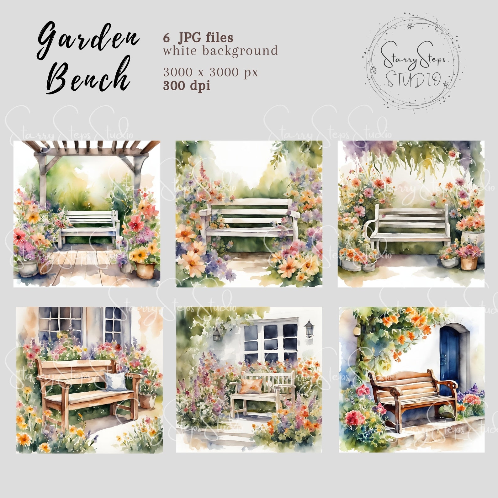 Garden Bench Clip Art Bundle Vol.3, Garden Bench PNG and JPEG High ...