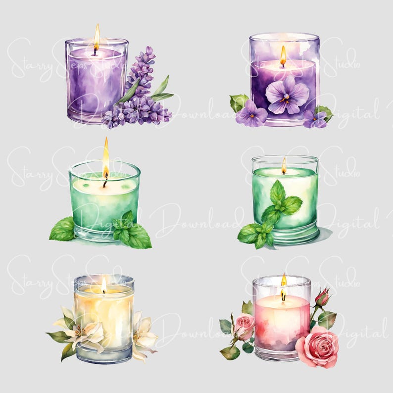 Floral Candle Jar Clipart: Watercolor Scented PNG (digital Download) - Etsy