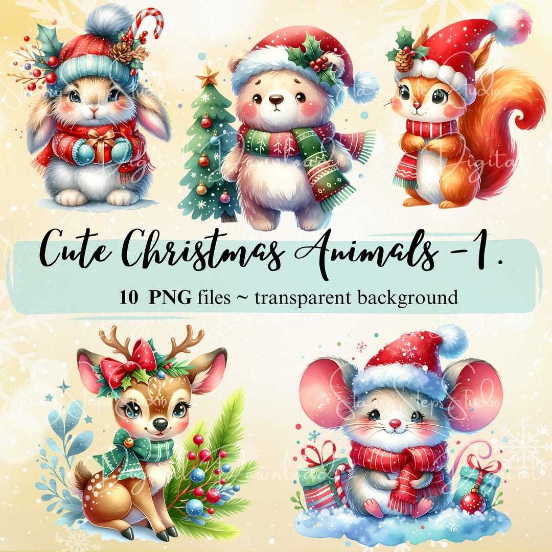 Cute Christmas Animals Clipart High Quality Transparent PNG Digital ...