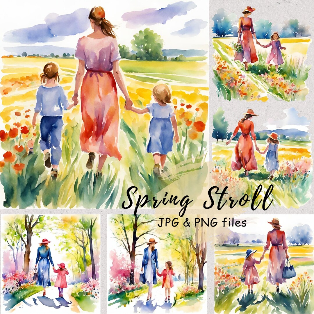 Spring Stroll Clip Art Bundle Digital Download, Spring Walk PNG and ...