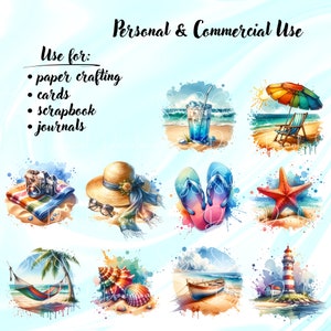 Seaside Holiday Digital Clipart, Printable Beach Holiday Sticker Design ...