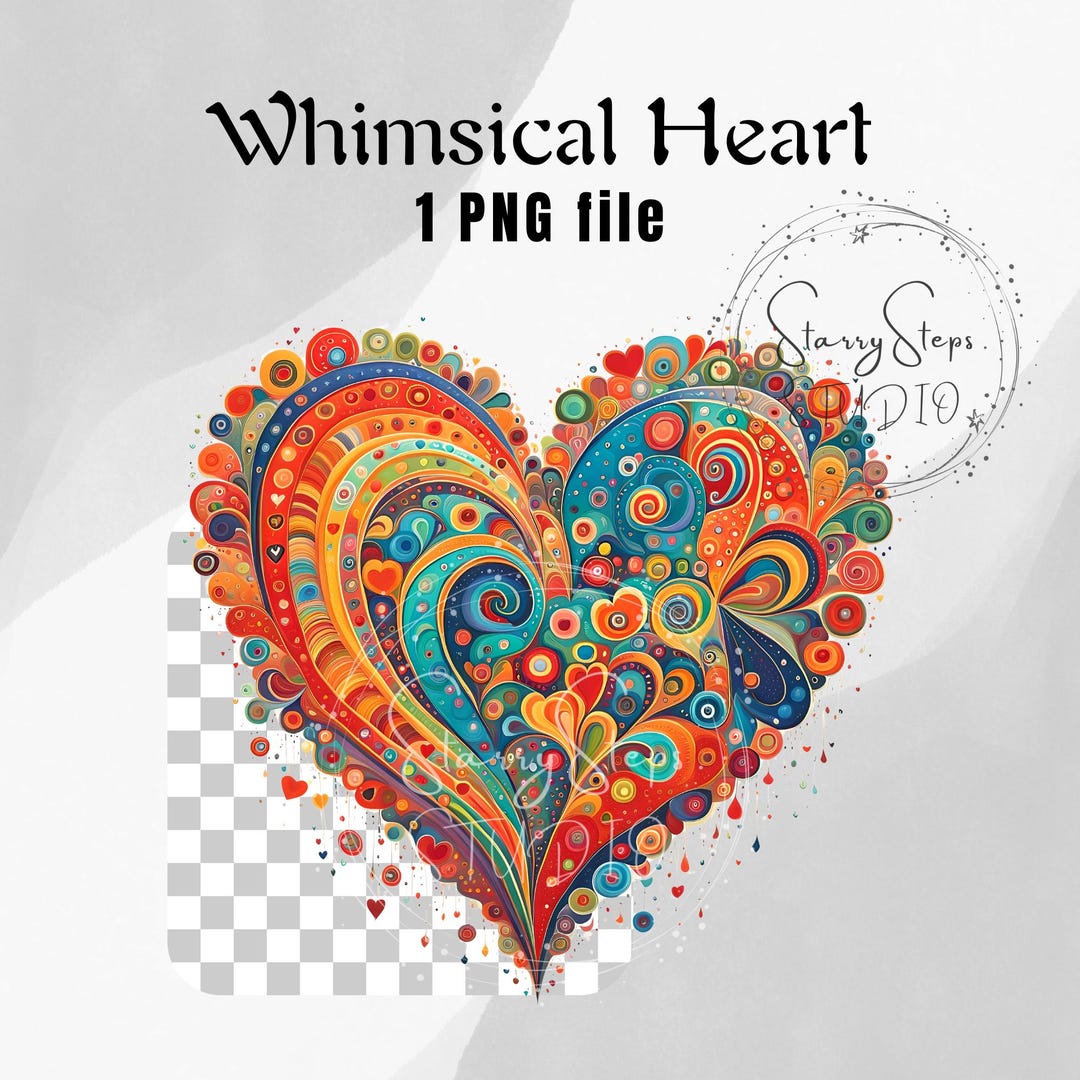 Whimsical Heart PNG Clipart: Transparent Sublimation Design (digital ...