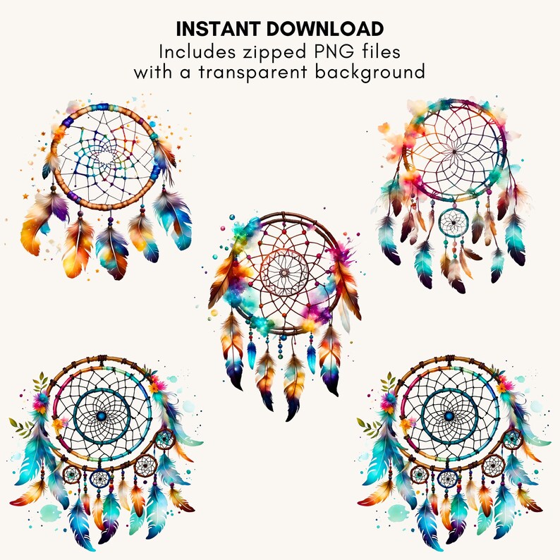 Watercolor Dream Catcher Clipart: Rainbow PNG Bundle (digital Download ...