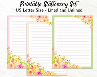 Printable Stationery Set, Lined Printable Paper, Blank Paper, Journal ...