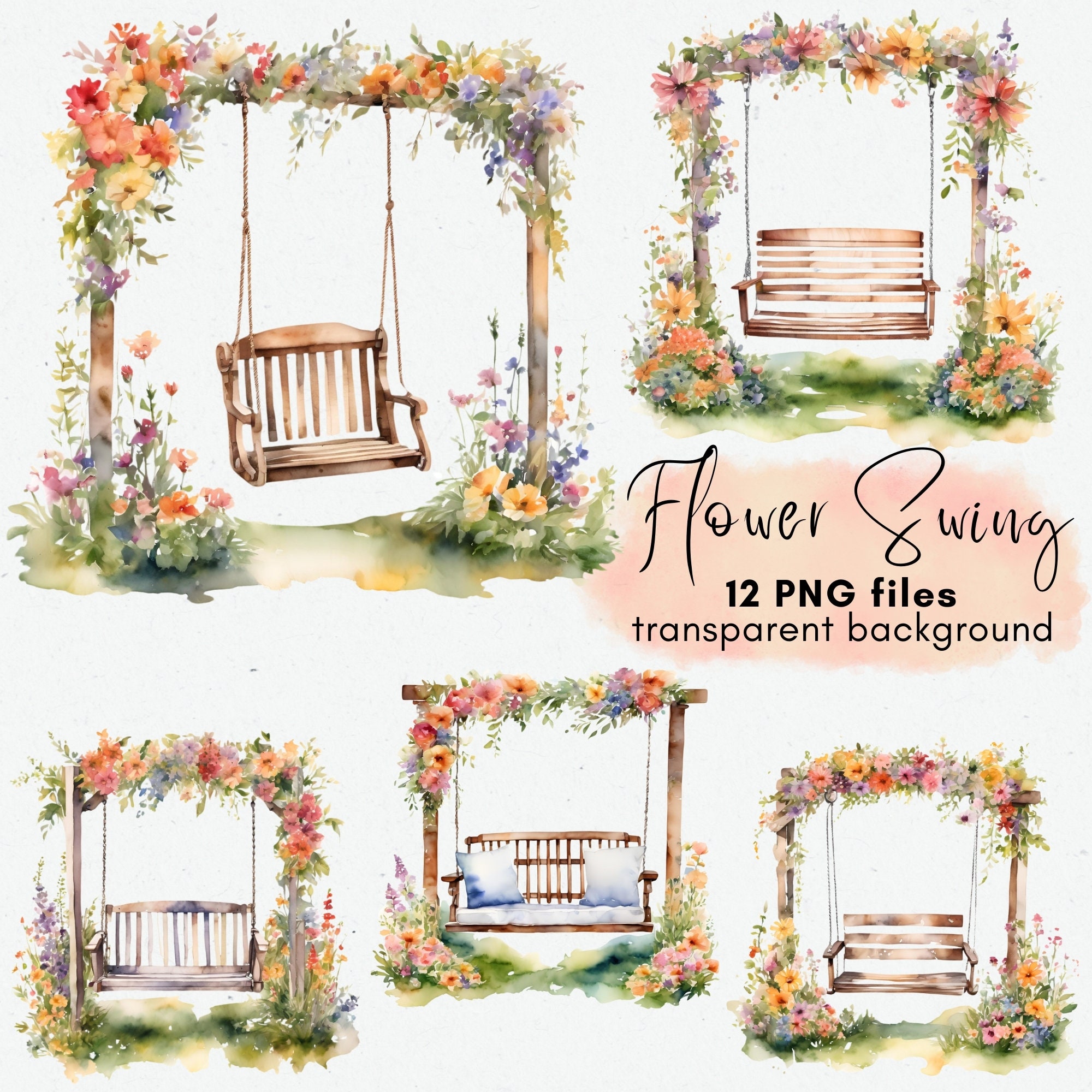 Flower Swing Clip Art Bundle, Flower Swing PNG High Resolution Files ...