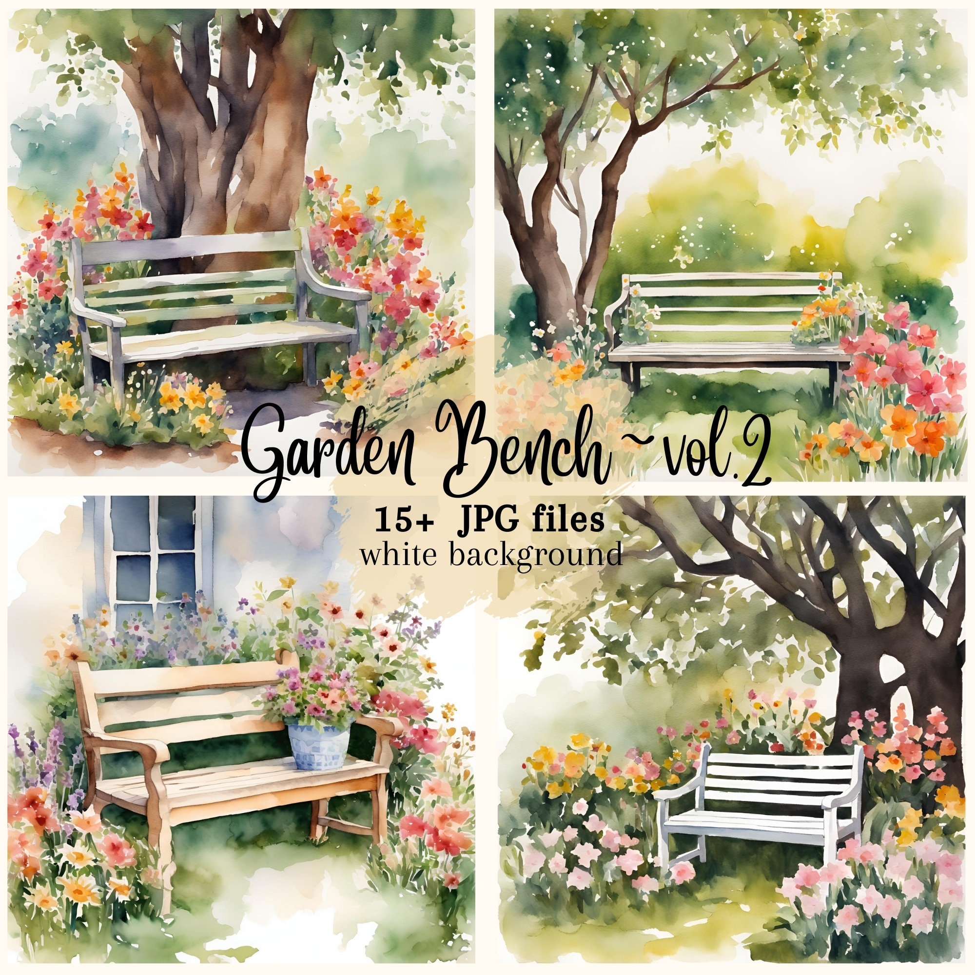 Garden Bench Clipart Bundle Vol.2, Garden Bench Clipart Digital ...