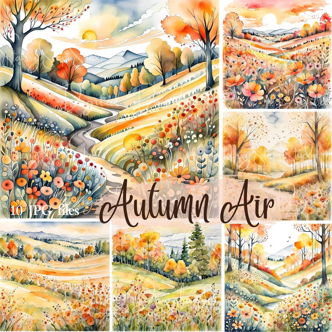 Autumn Scenes Clipart, Pen & Ink Fall Nature Art (jpgs, Commercial Use ...