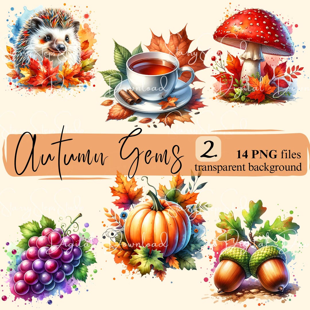Autumn Gems Clipart Bundle Transparent PNG Digital Download, Card ...