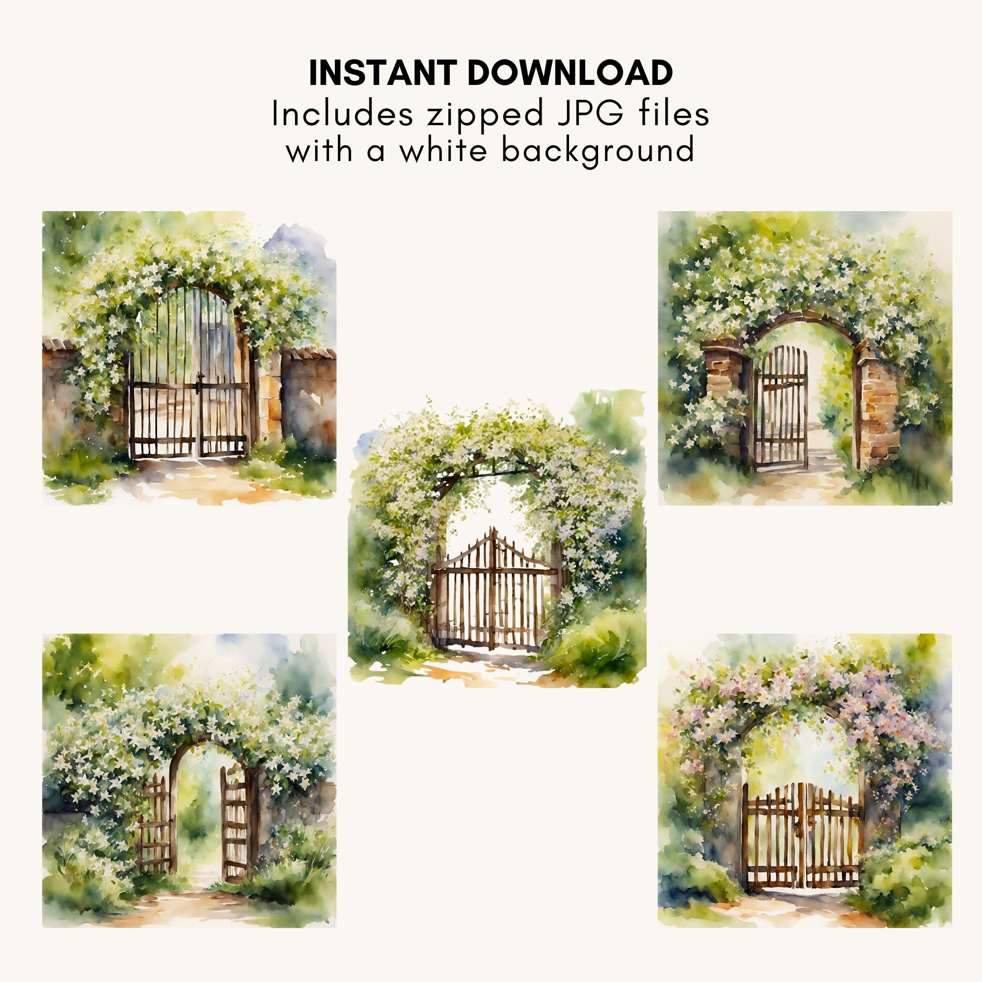 Flower Gate Clipart Bundle, Floral Gate Clipart Digital Download, Bloom ...