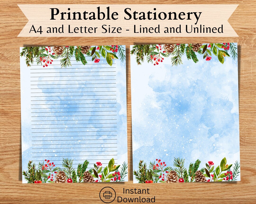 Printable Christmas Paper Lined and Unlined, Printable Winter ...