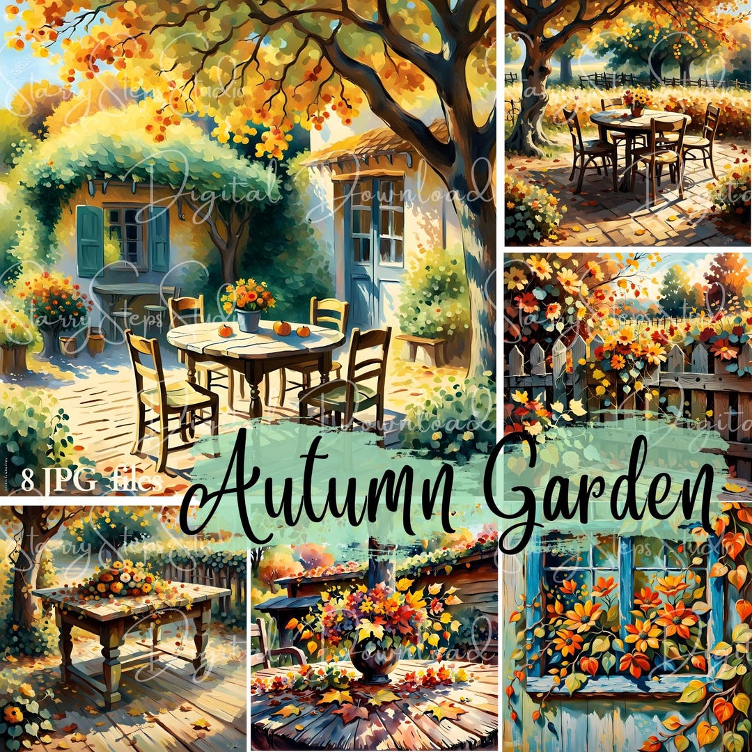 Autumn Garden Clipart Bundle, Fall Garden JPG Clip Art Digital Download ...