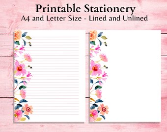 Floral Lined Paper, Floral Blank Paper, Printable Wisteria Stationery ...