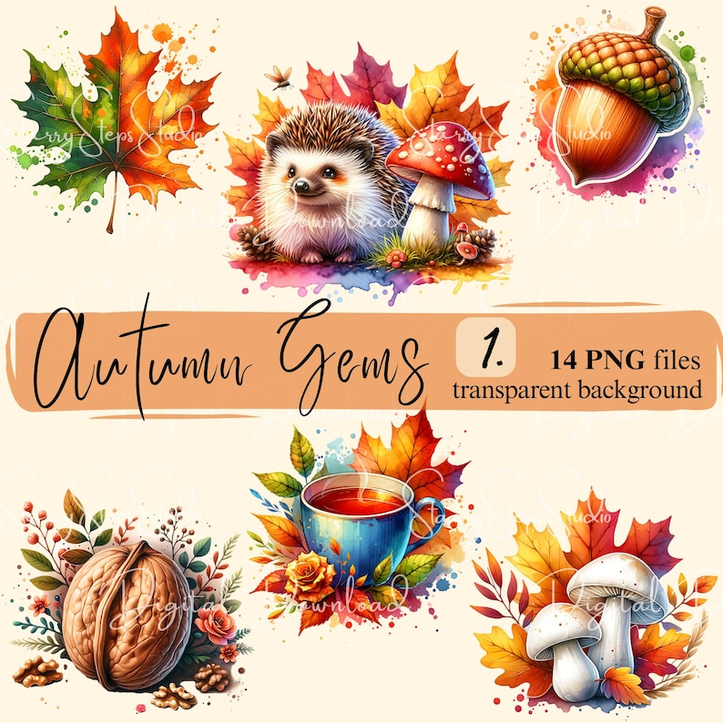 Autumn Gems Clipart Set Transparent PNG Digital Download, Card Making ...