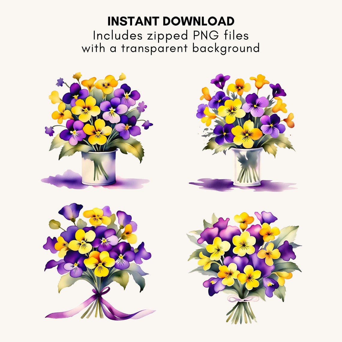 Violet Bouquet Clipart Bundle, Violet Bouquet Clipart Digital Download ...