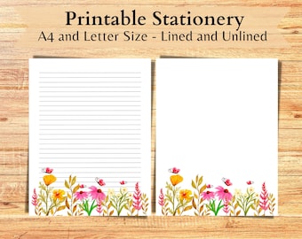 Floral Lined Paper, Floral Blank Paper, Digital Download Writing Paper ...
