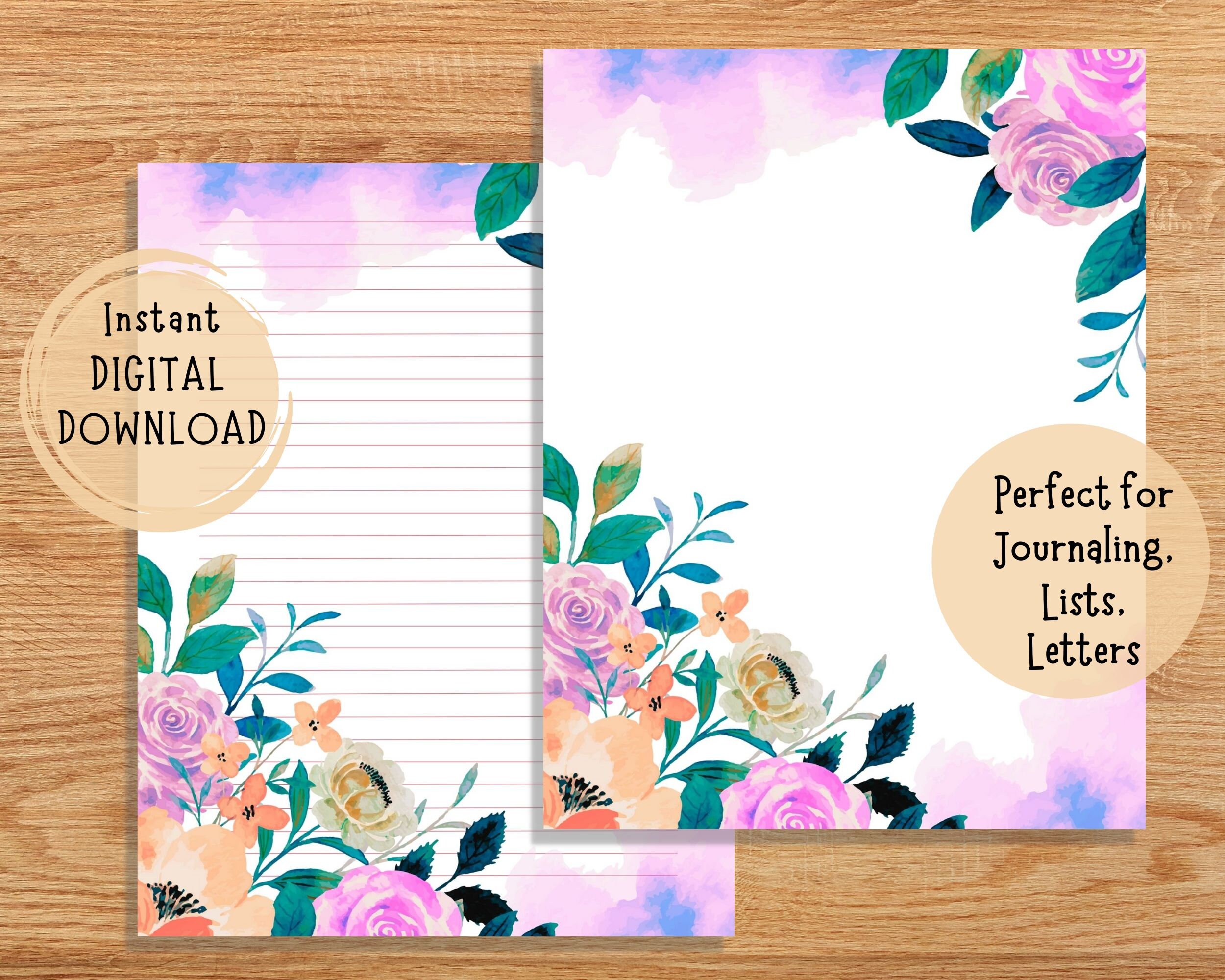 Floral Lined Paper, Floral Blank Paper, Printable Rose Bouquet ...