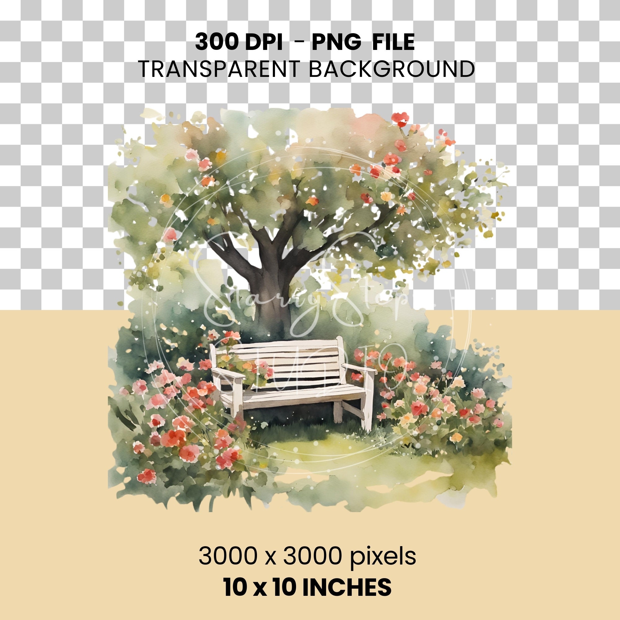 Watercolor Flower Bench Clipart: Transparent PNG Bundle (digital ...