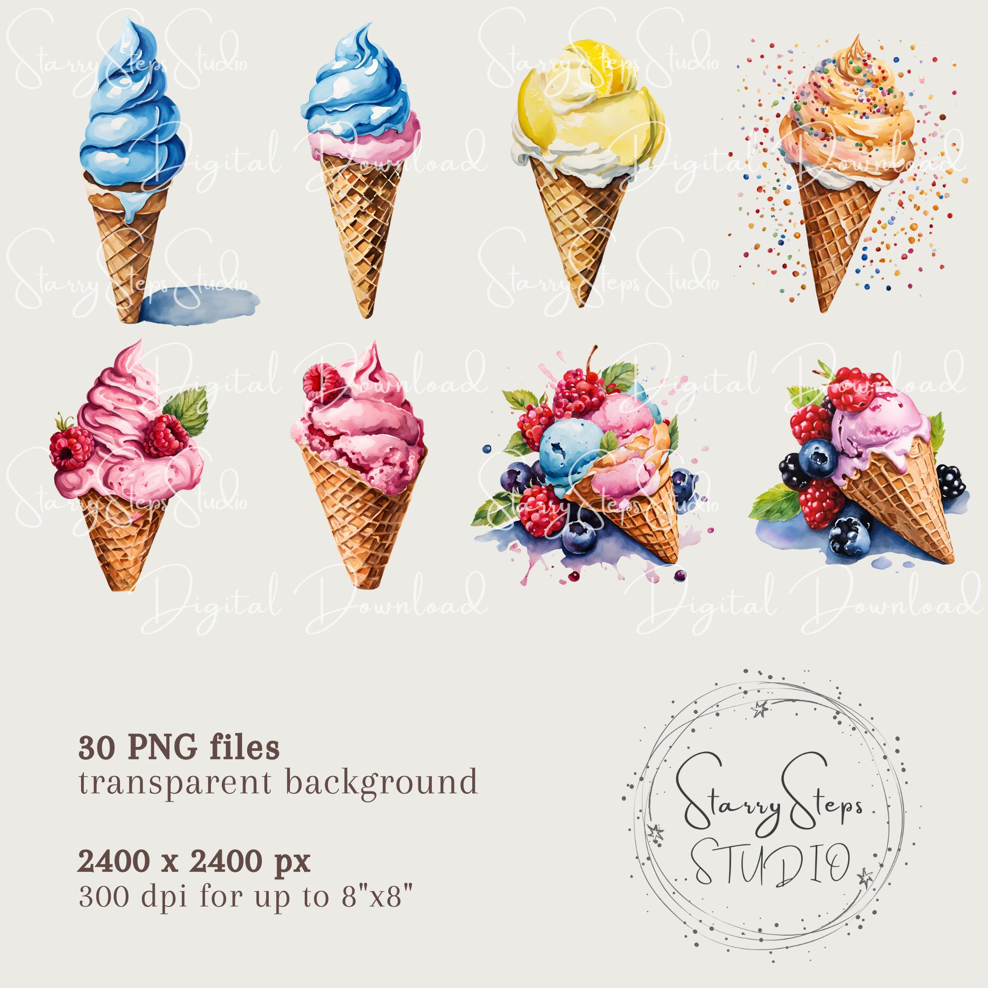 Watercolor Icecream Clipart Digital Download, Watercolor Icecream ...