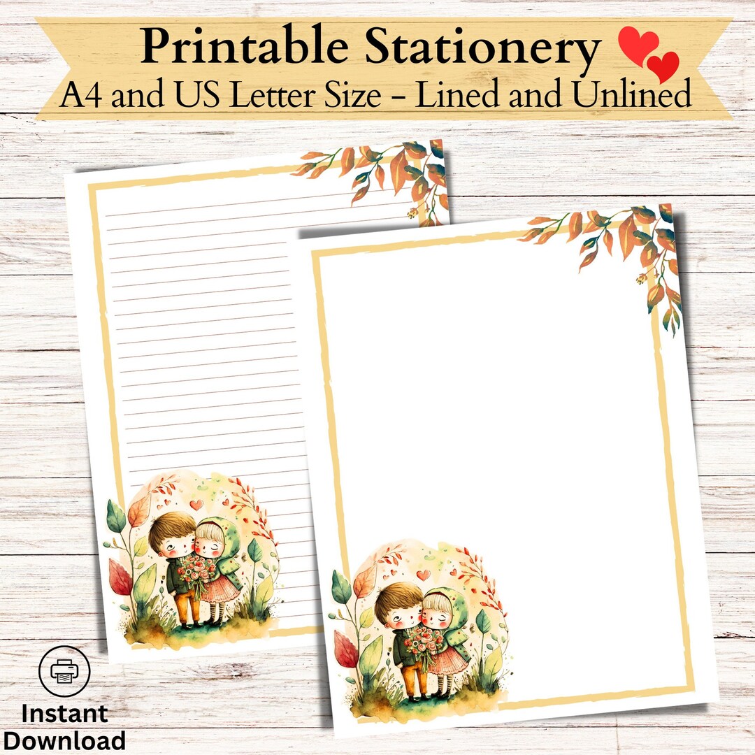 Valentine's Day Printable Stationery, Lined Printable Paper, Blank ...