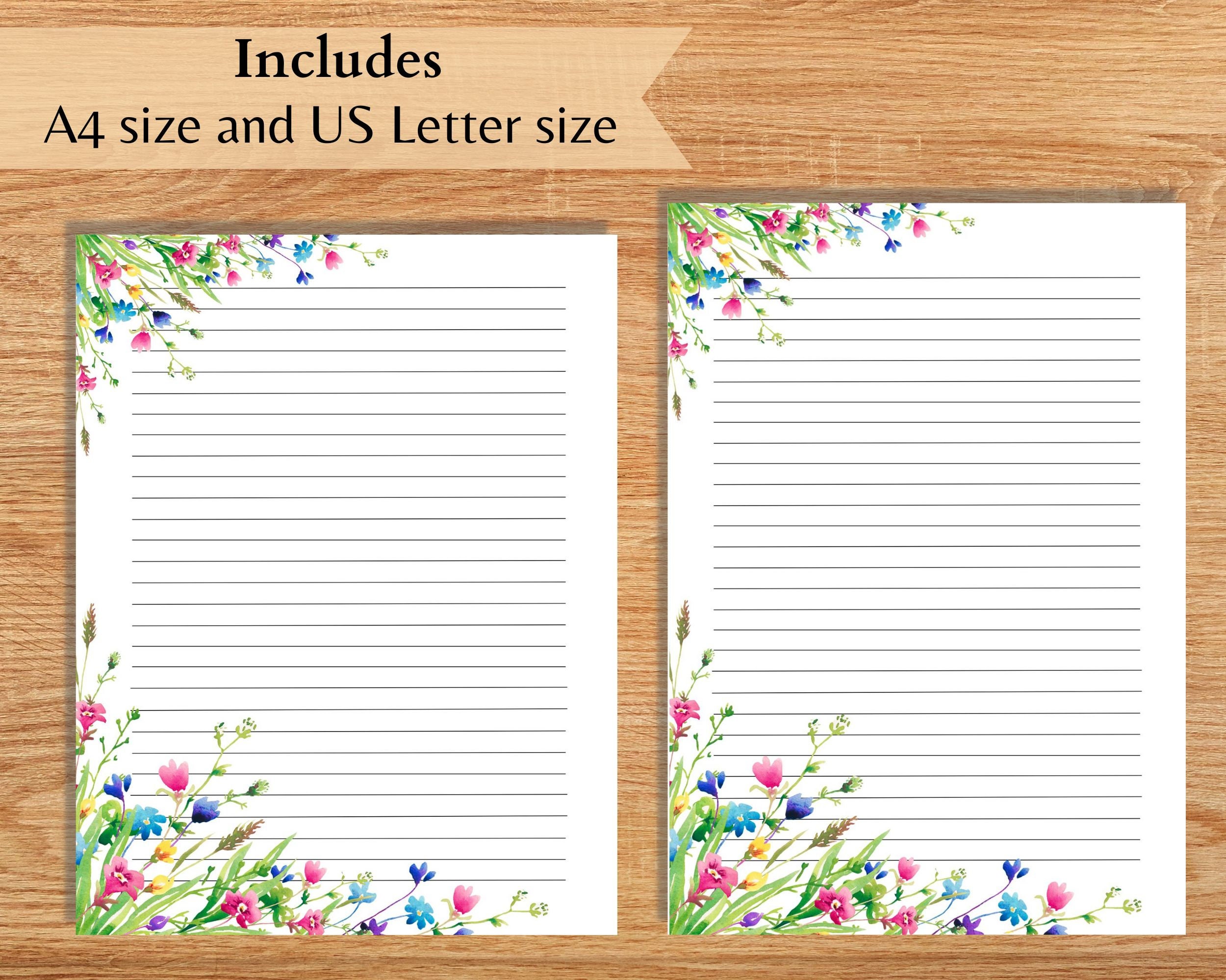 Floral Lined Paper, Floral Blank Paper, Writing Paper Digital Download ...