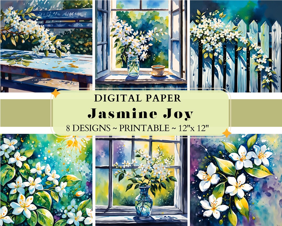 Watercolor Jasmine Digital Papers, Watercolor Jasmine Backgrounds ...