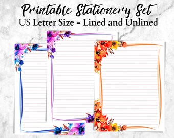 Printable Stationery Set, Lined Printable Paper, Blank Paper, Journal ...