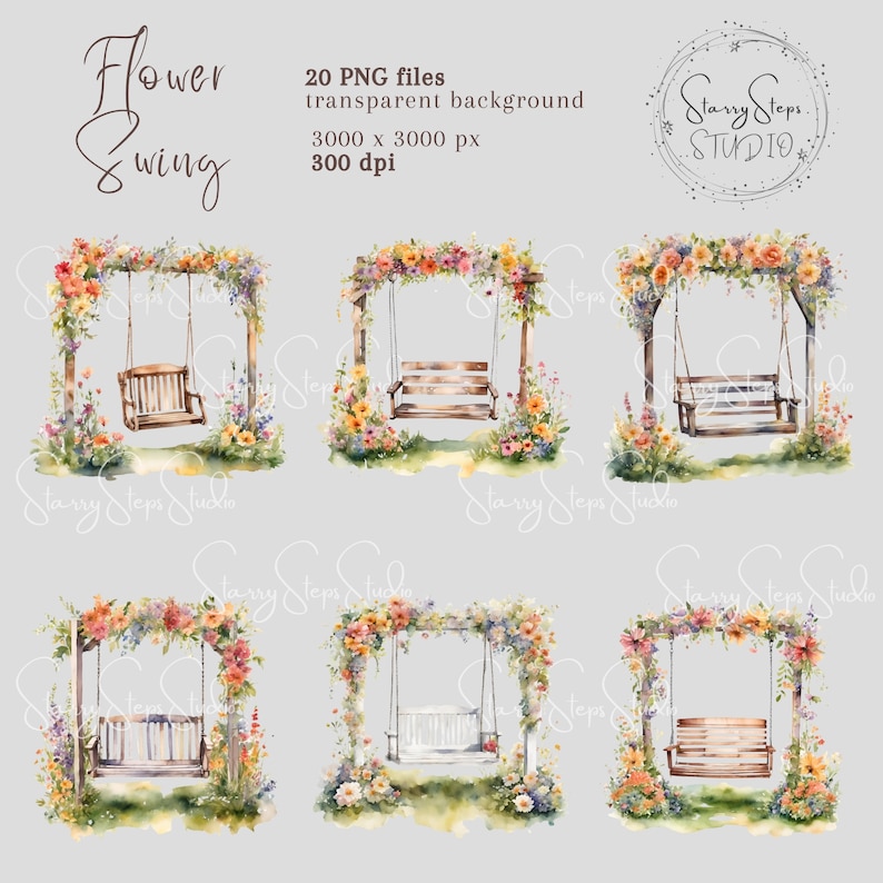 Flower Swing Clip Art Bundle, Flower Swing PNG High Resolution Files ...
