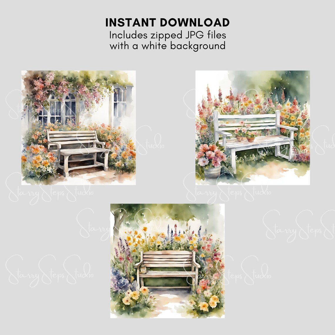 Garden Bench Clipart Bundle Vol.2, Garden Bench Clipart Digital ...