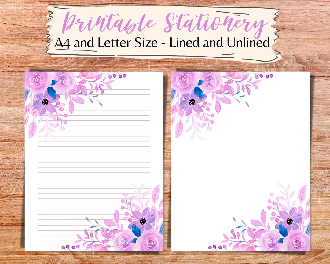 Floral Lined Paper, Floral Blank Paper, Printable Purple Roses ...
