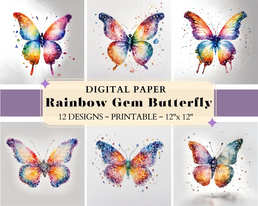 Rainbow Gem Butterfly Digital Papers, Rainbow Gem Butterfly Backgrounds ...