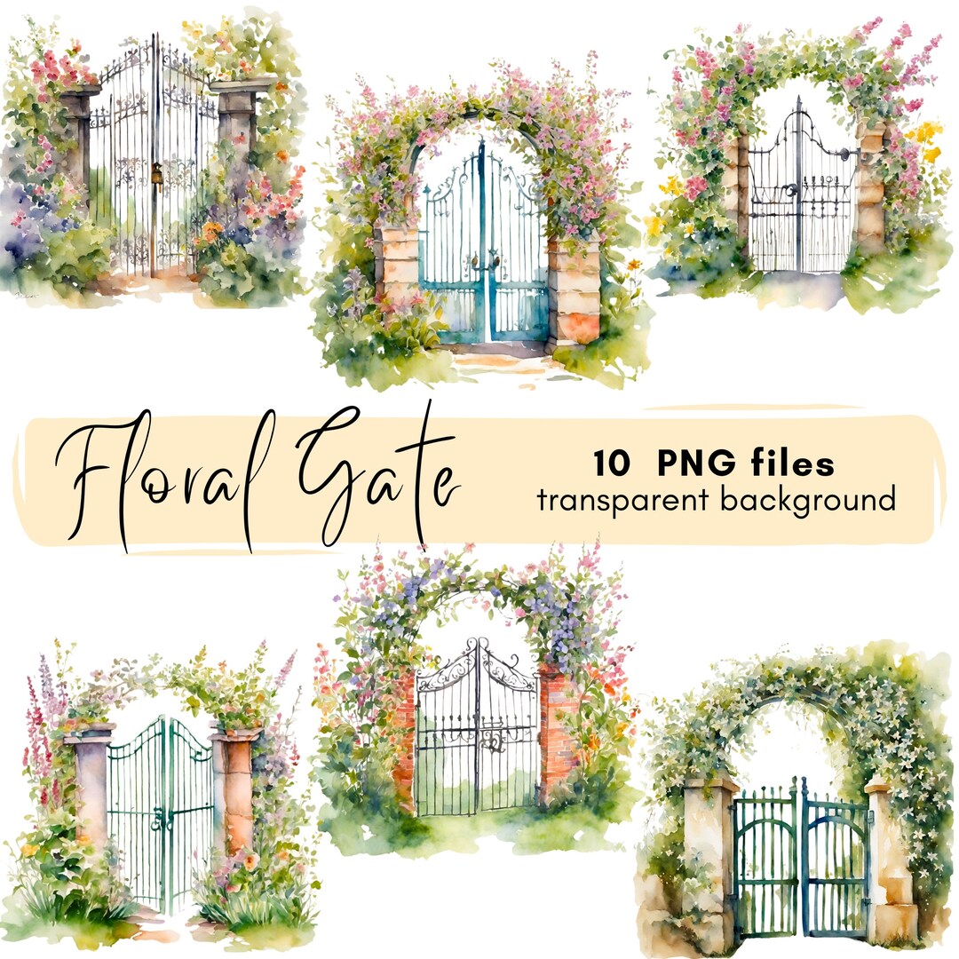 Floral Gate Clipart Bundle Digital Download, Spring Flowers Gate ...