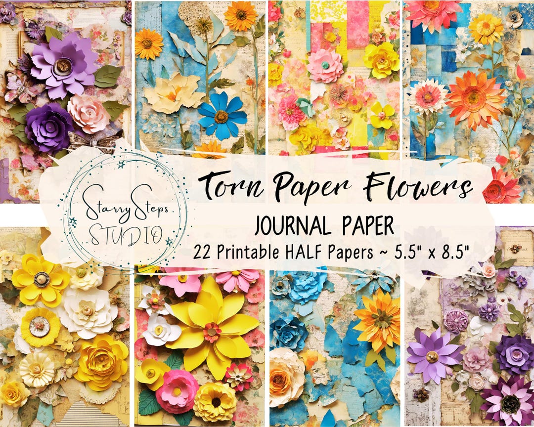 Torn Paper Flower Journal Pages: Vintage Floral Ephemera (digital ...