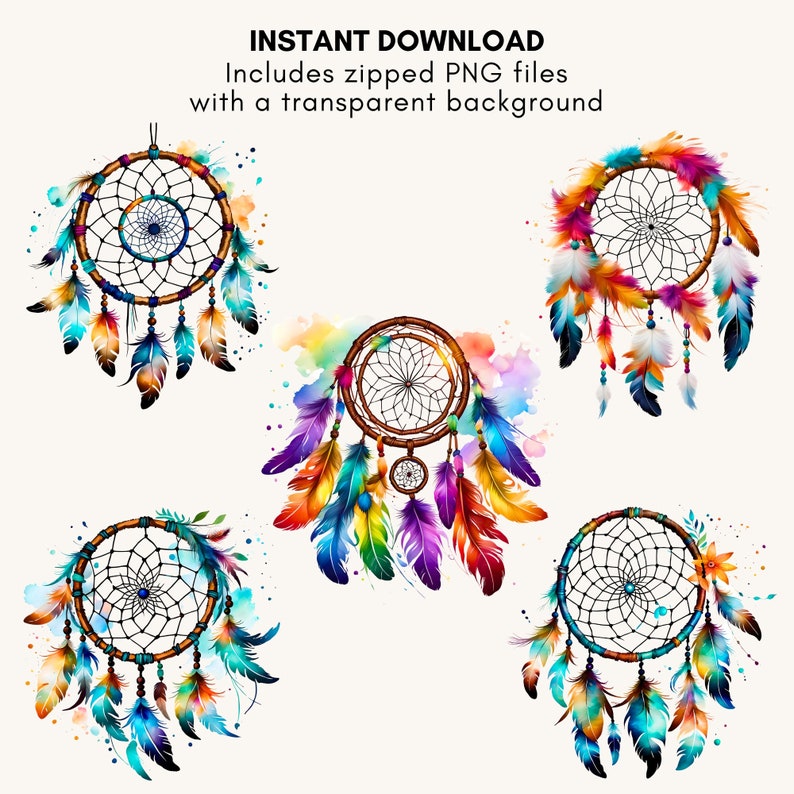 Watercolor Dream Catcher Clipart: Rainbow PNG Bundle (digital Download ...