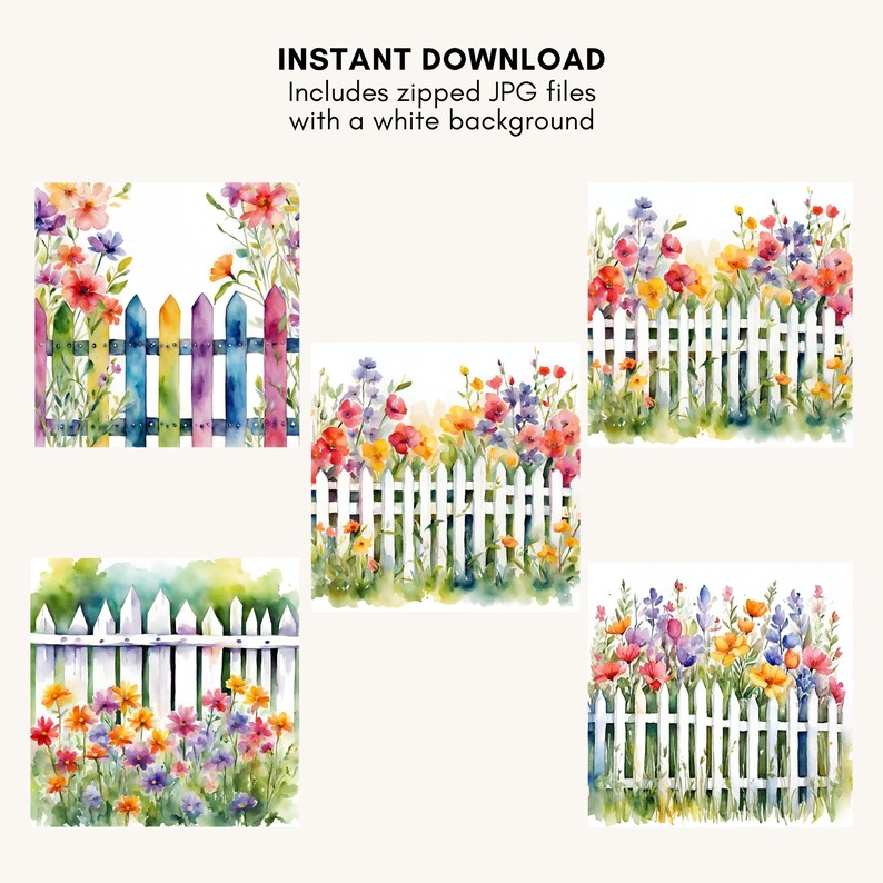Floral Fence Clipart Bundle: Watercolor Flower Graphics (digital ...