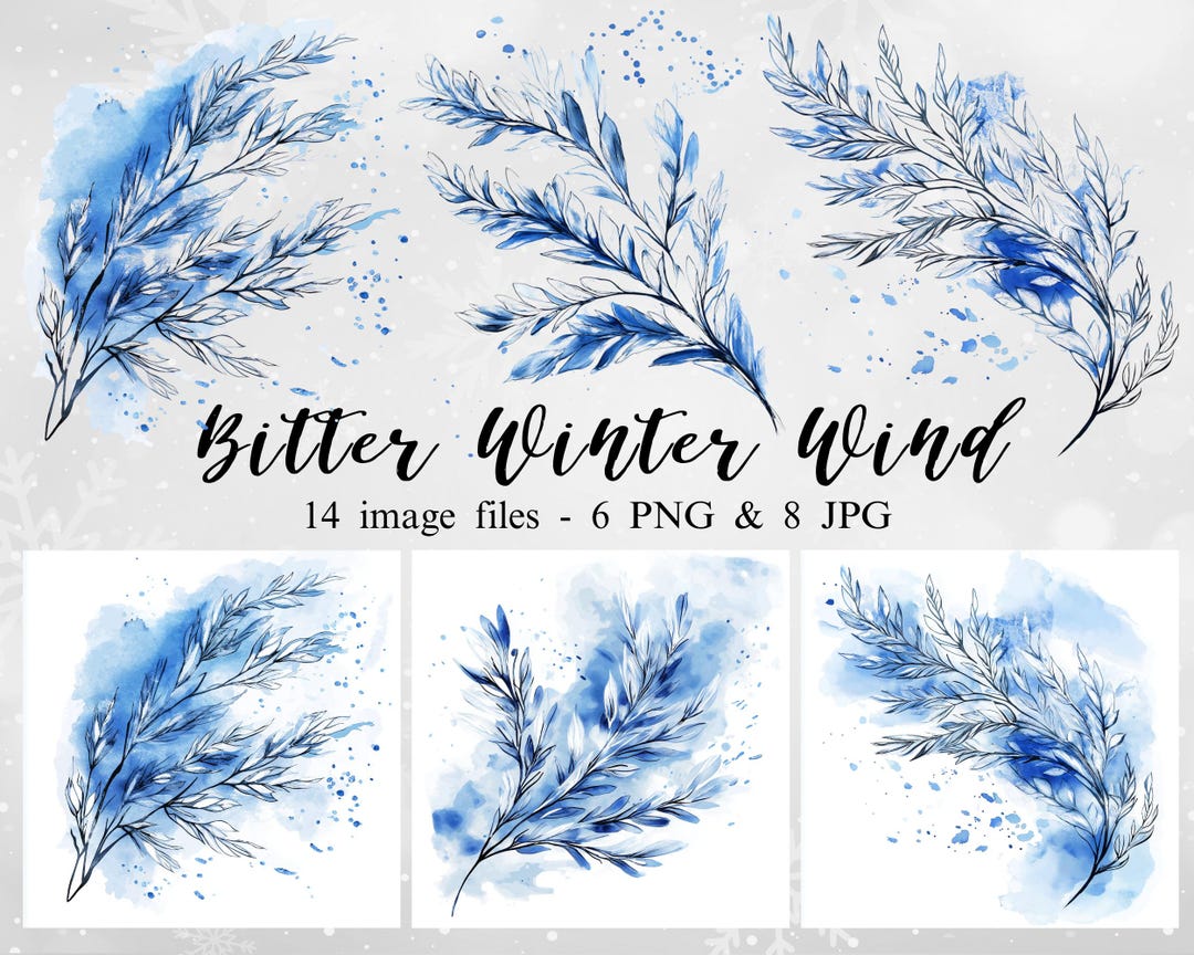 Winter Wind Clipart Digital Download, Watercolor Winter Branch PNG ...