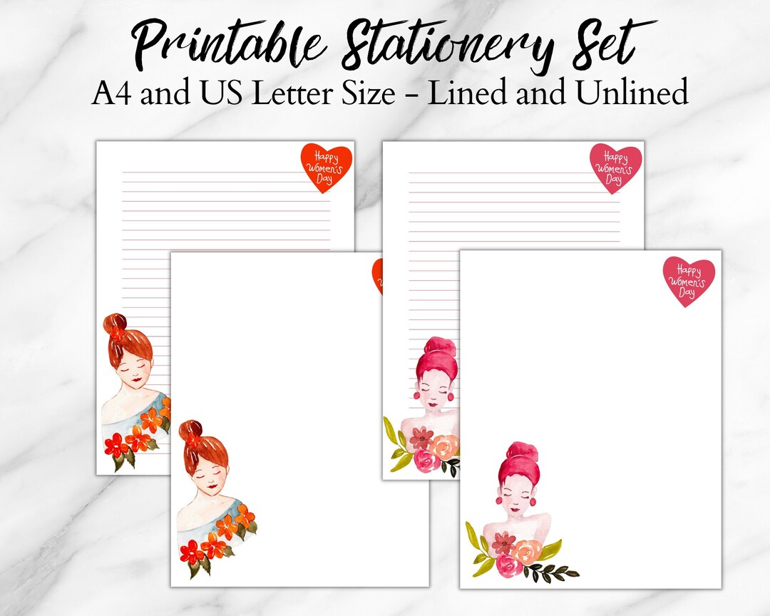 Women's Day Printable Stationery Set, Lined Printable Paper, Blank Note ...