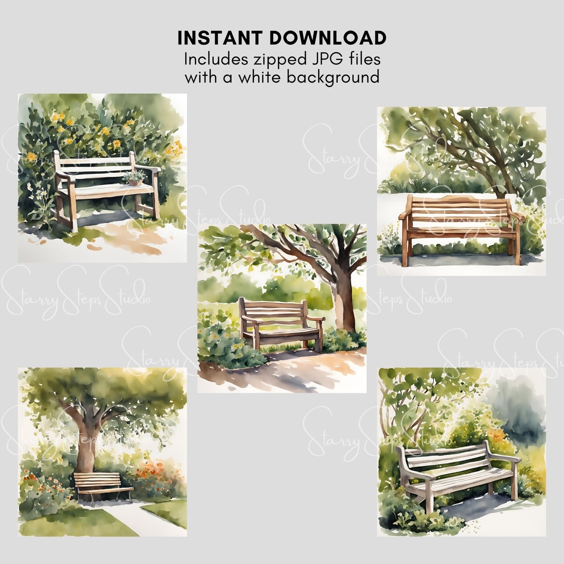 Garden Bench Clipart Bundle Vol.2, Garden Bench Clipart Digital ...