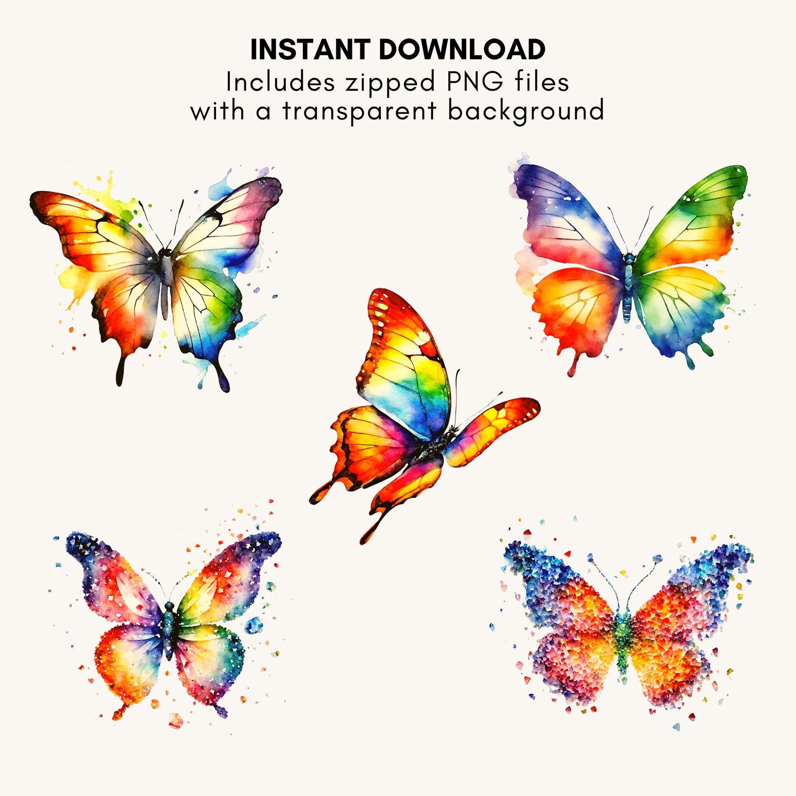 Butterflies Clipart Bundle, Rainbow Butterfly Clipart Digital Download ...