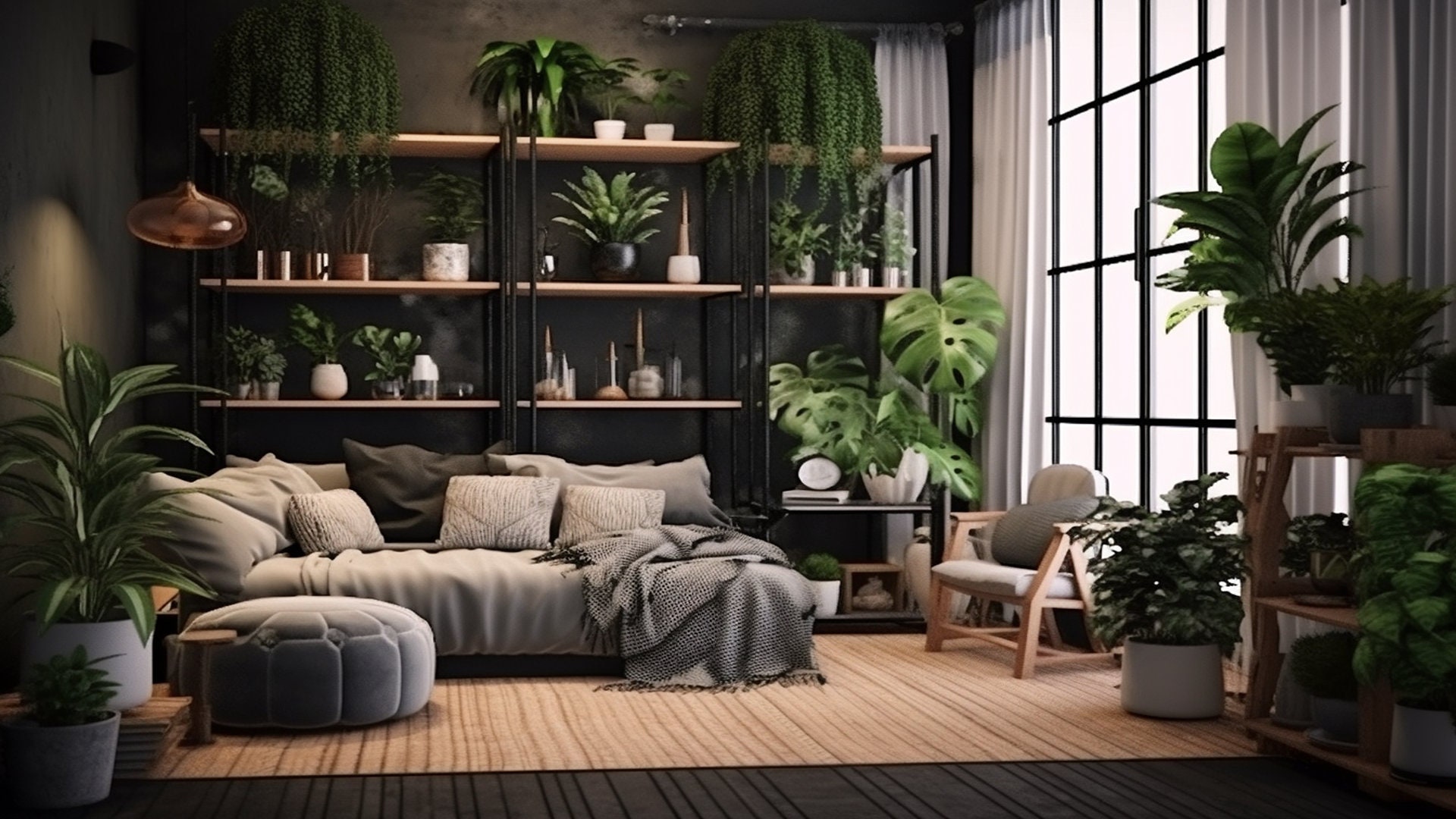 Zoom Virtual Realistic Background Cozy Studio Plant Living Room Modern ...