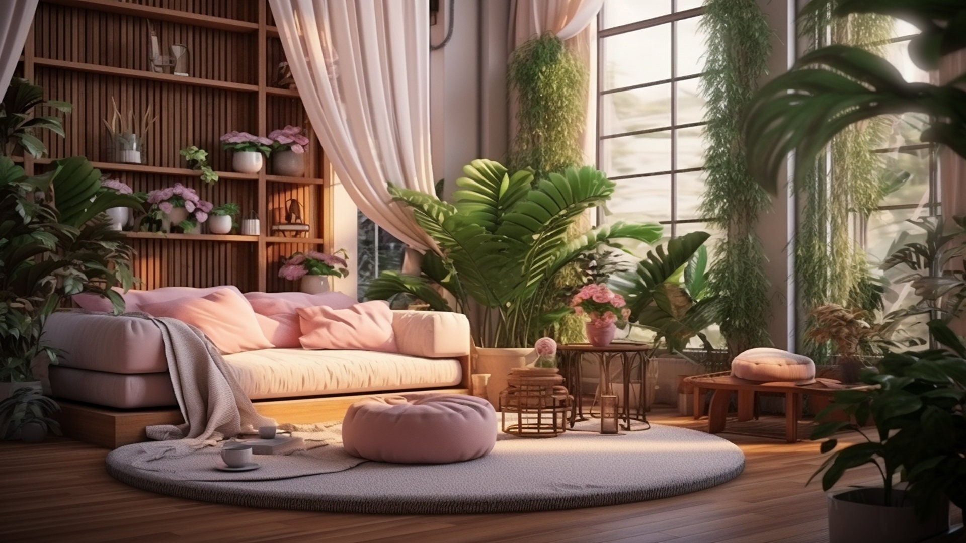 Home Office Zoom Background Plant Woman Wallpaper Cozy Studio Modern ...