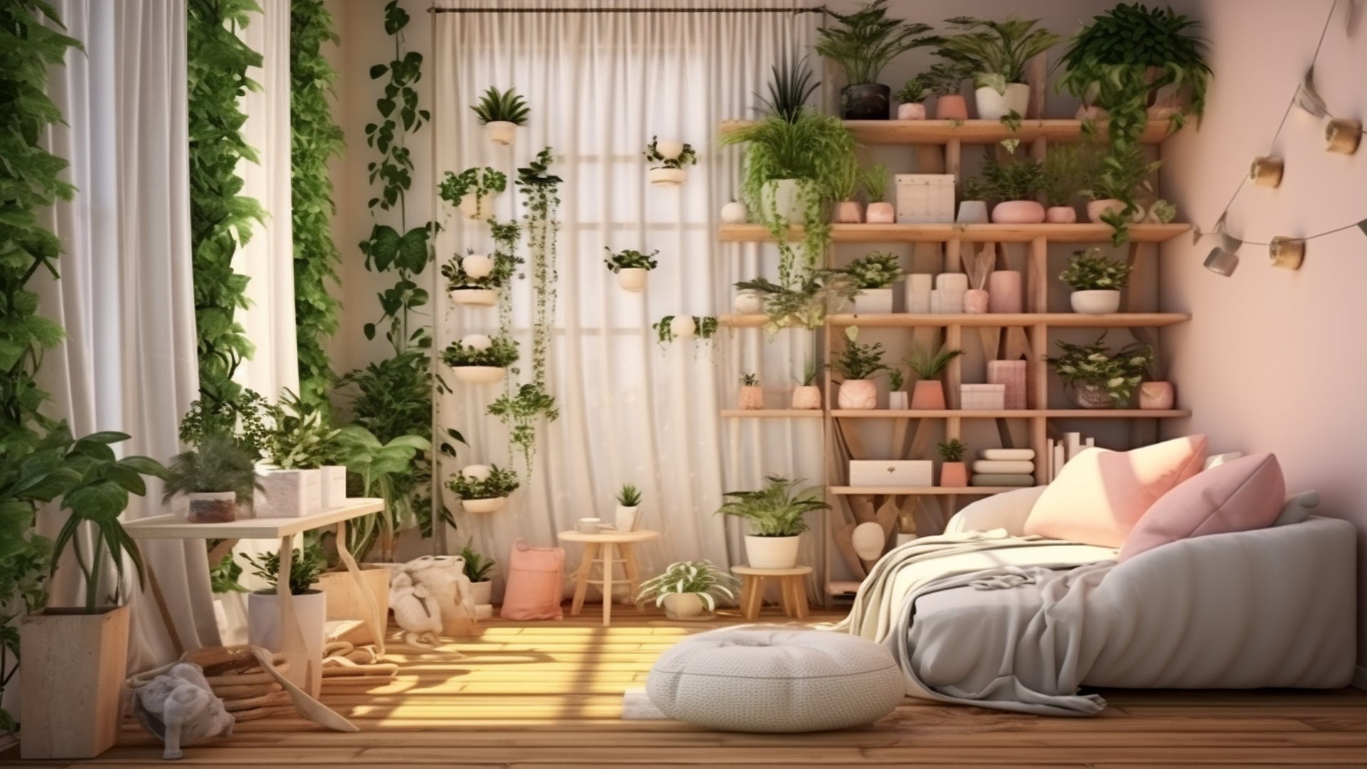 Home Office Zoom Background Plant Woman Wallpaper Cozy Studio Modern ...