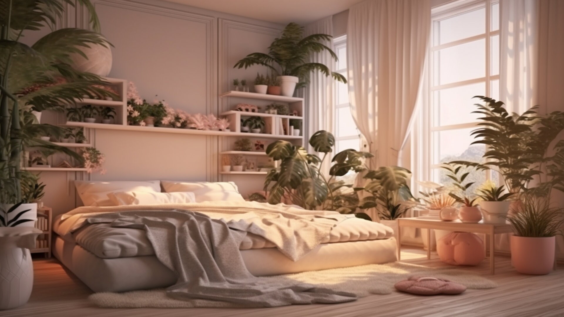 Home Office Zoom Background Plant Woman Wallpaper Cozy Studio Modern ...