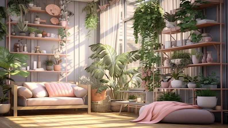 Zoom Virtual Realistic Background Cozy Studio Plant Living Room Modern ...