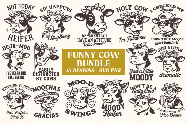 Funny Cow SVG Bundle: Sassy Farm Animal Designs (digital Download) - Etsy
