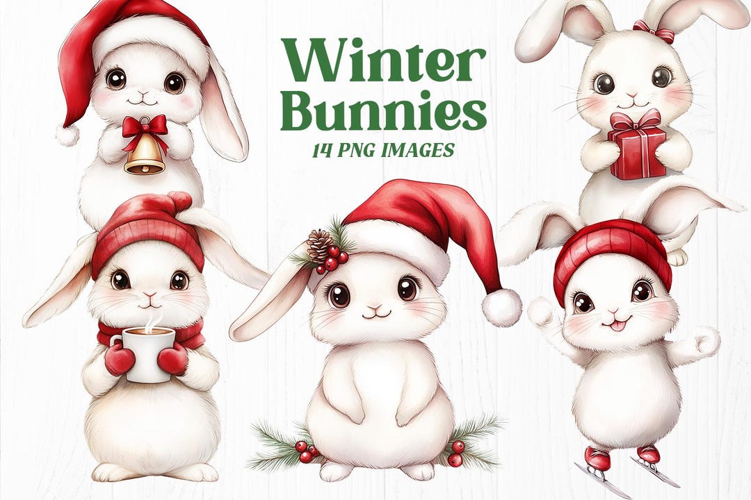 Christmas Bunny Clipart | Holiday Rabbit PNG Bundle (digital Download ...